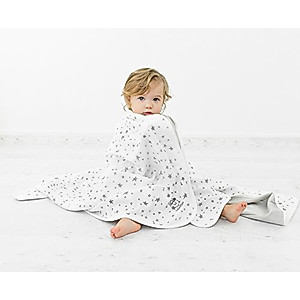 Woolino Toddler Blanket - Merino Wool and Organic Cotton Baby Blanket for Girls and Boys - 4 Season - 52.5” x 40” - Gray Stars