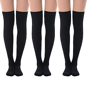 MEIKAN Over the Knee Socks for Women, Thigh High Socks, Black Over Knee Socks, Above Knee High Socks, Opaque Stockings Cosplay Cotton Womens Long Socks 3 Pairs (Black)