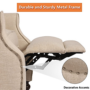 VUYUYU Wingback Recliner Chair, Push Back Arm Chair with Heat and Massage, Tufted Single Sofa for Home, Living Room, Office, Bedroom (Beige)