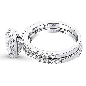 BERRICLE Sterling Silver Halo Wedding Engagement Rings Cushion Cut Cubic Zirconia CZ Ring Set for Women, Rhodium Plated Size 6