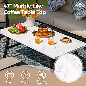 SUNSHINE VALLEY Patio Furniture Set, 4 Piece Modern Metal Outdoor Patio Furniture, 3 Seater Couch, 2 swivel Chairs, Coffee Table and 5.75" Extra Thick Cushion, Patio Conversation Set for Backyard Deck