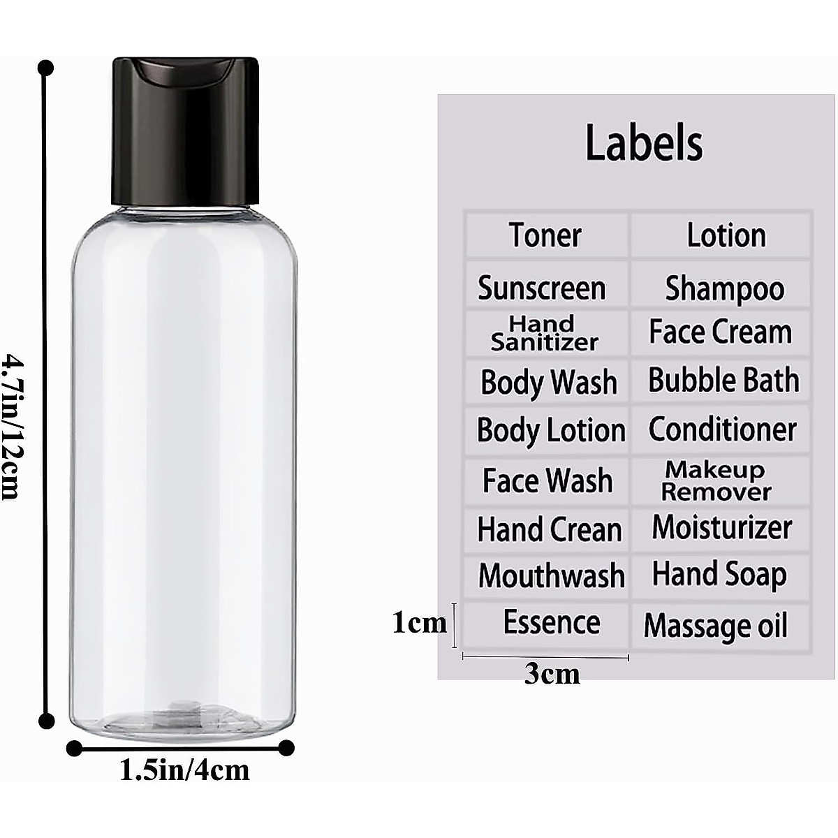 DNSEN 5 Pack 3.4 oz Travel Bottles for Toiletries TSA Approved Leakproof Plastic Empty Travel Size Bottles Containers with Labels