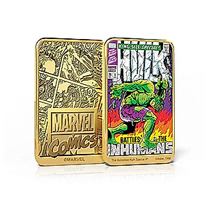 6 24K Plated Comic Book Covers Ingot Collection Featuring The Incredible Hulk in Dazzling Colors, 2.36” x 1.58” x 0.12” - Certificate of Authenticity