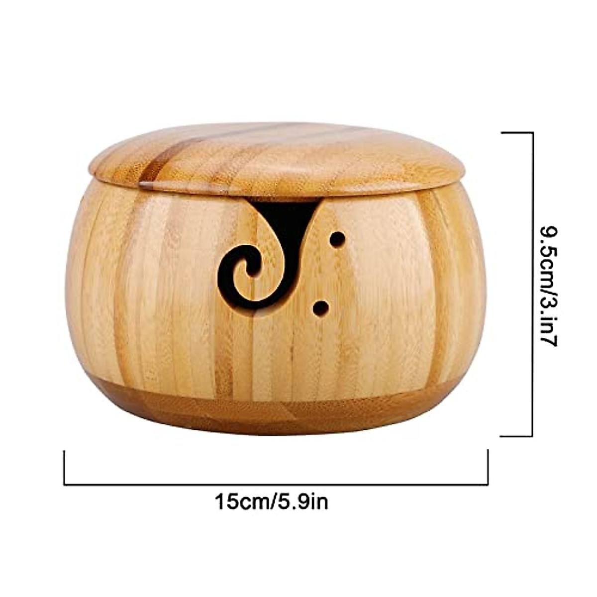 Durable Wooden Yarn Storage Bowls with Lid & 12 pcs Bamboo Handle Crochet Hook, Wood Yarn Knitting Holder Basket for Crocheting for Wool Ball, Handmade Craft Crochet Kit Organizer