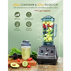 VEWIOR 2200W Blenders for Kitchen, Professional Smoothie Blender with 68oz Tritan Container & 27oz To-Go Cup, Countertop Blender for Smoothies
