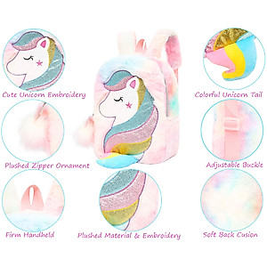 HICCUPfish CBOALOGR Cute Plush Unicorn Toddler Mini Travel Bag Princess Plush Backpack for Girls 1-6 years old (Tail-colored)…