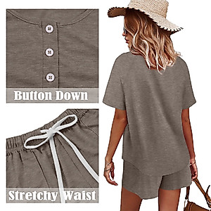 WIHOLL Lounge Sets for Women Shorts Short Sleeve Pajama Set Khaki XL
