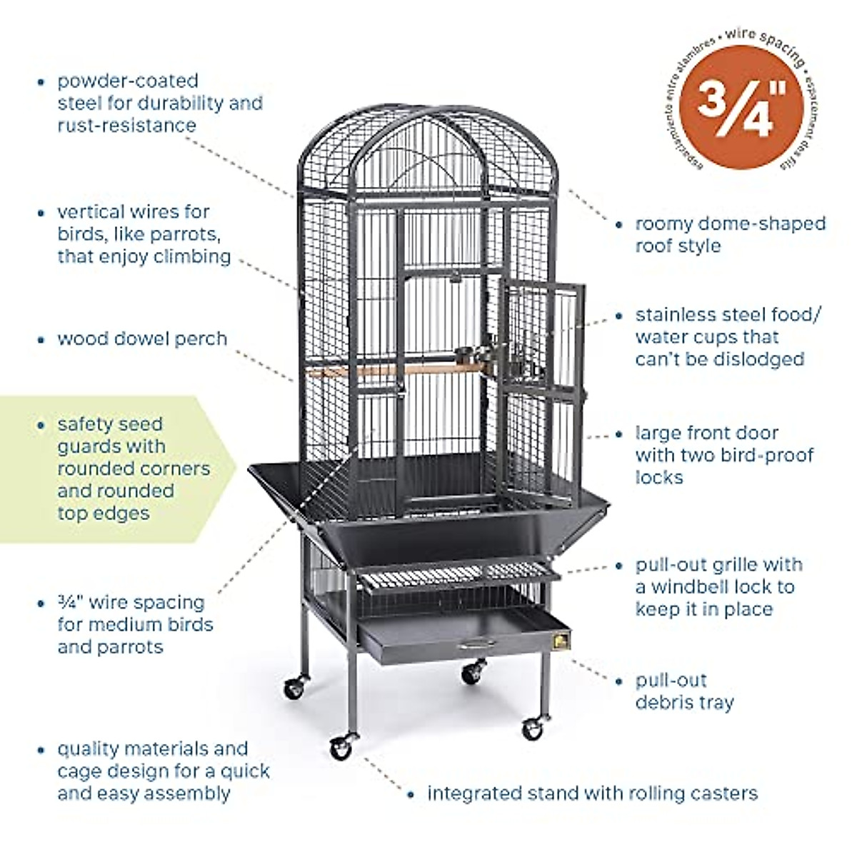 Prevue Pet Products 34511 Dometop Bird Cage, Small, Black Hammertone