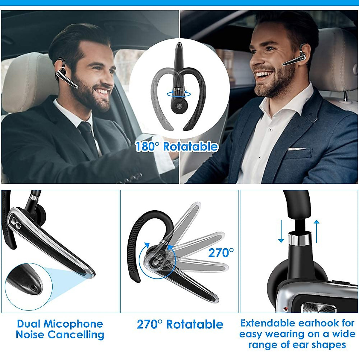 Bluetooth Headset V5.0, Talktime Bluetooth Earpiece CVC8.0 Noise Cancelling Wireless Headset Hands-Free with Microphone in Ear for iPhone Samsung and Android Cell Phones Laptop Truck Driver