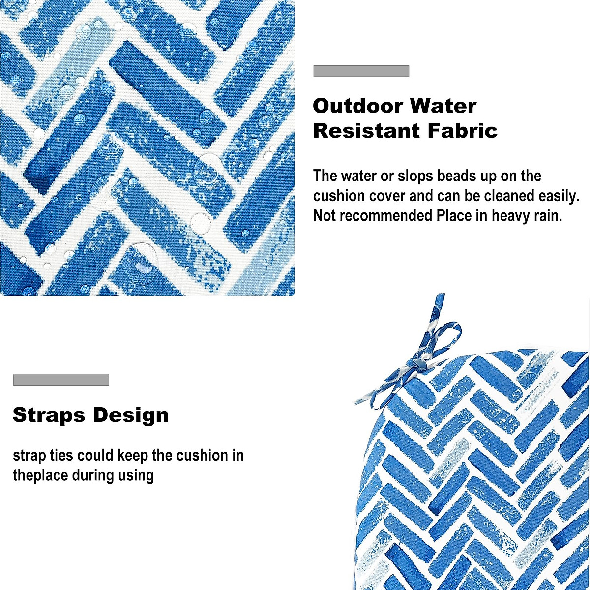 DYTXIII Set of 2 Outdoor Chair Cushions with Ties,Water Repellent Patio Chair Pads 17"x 16" for Outdoor Furniture,Round Corner Seat Cushions for Garden Yard Kitchen Blue Bricks