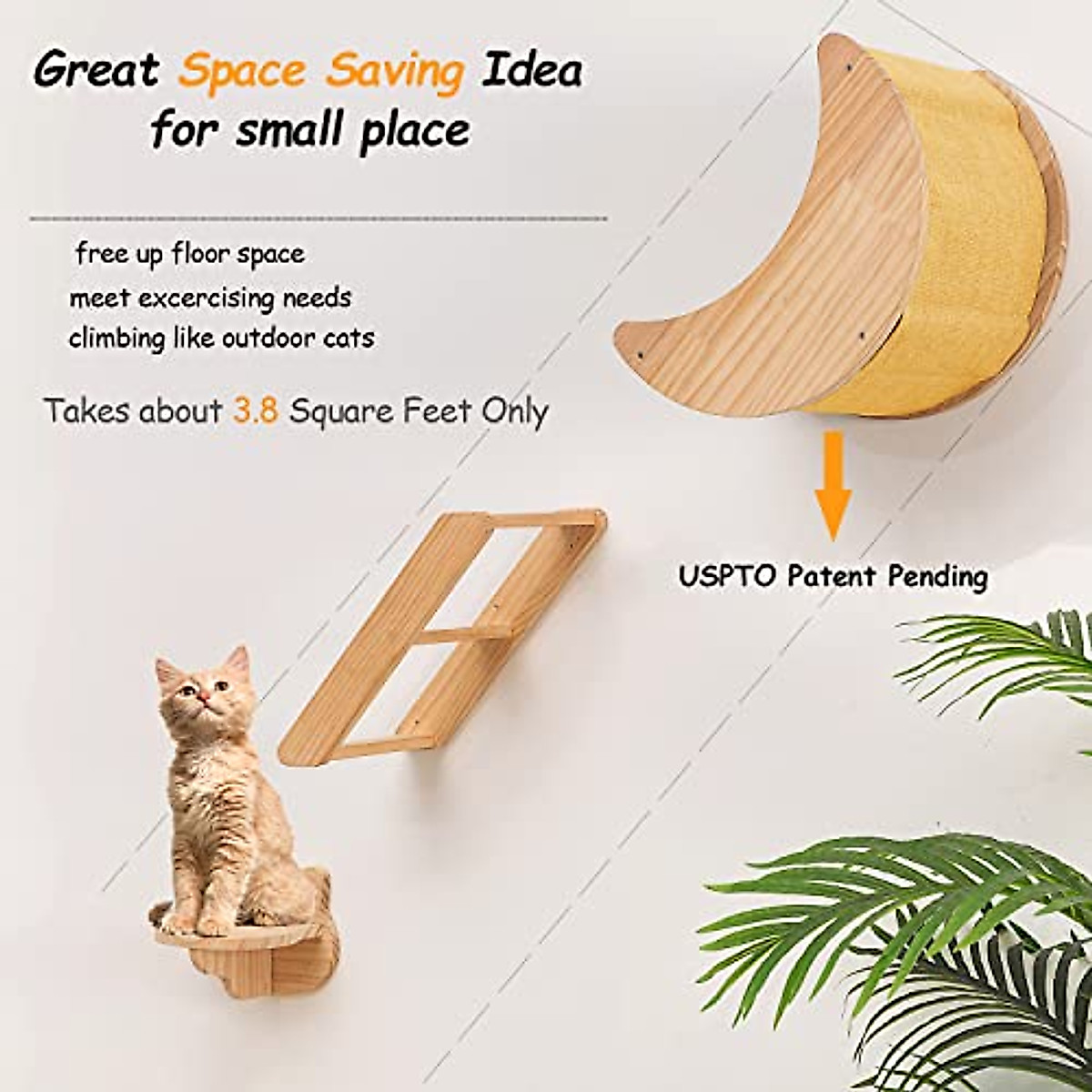 Cat Shelf for Wall Hammock Climbing Shelves and Perches Solid Wood Cat Steps for Activity Indoor Cats Wall Furniture 3pcs/Set