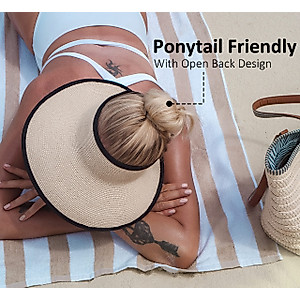 Joywant Sun Visor Hats for Women, Women's Summer Ponytail Foldable Straw Beach Hat with UPF 50+ Beige