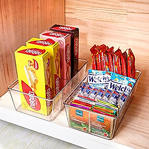 Food Storage Organizer Bins with Dividers, Clear Plastic Storage Bins for Packets, Snacks, Pouches, Spice Packets, Stackable Fridge Organizers for Pantry, Kitchen, Cabinet Organization and Storage