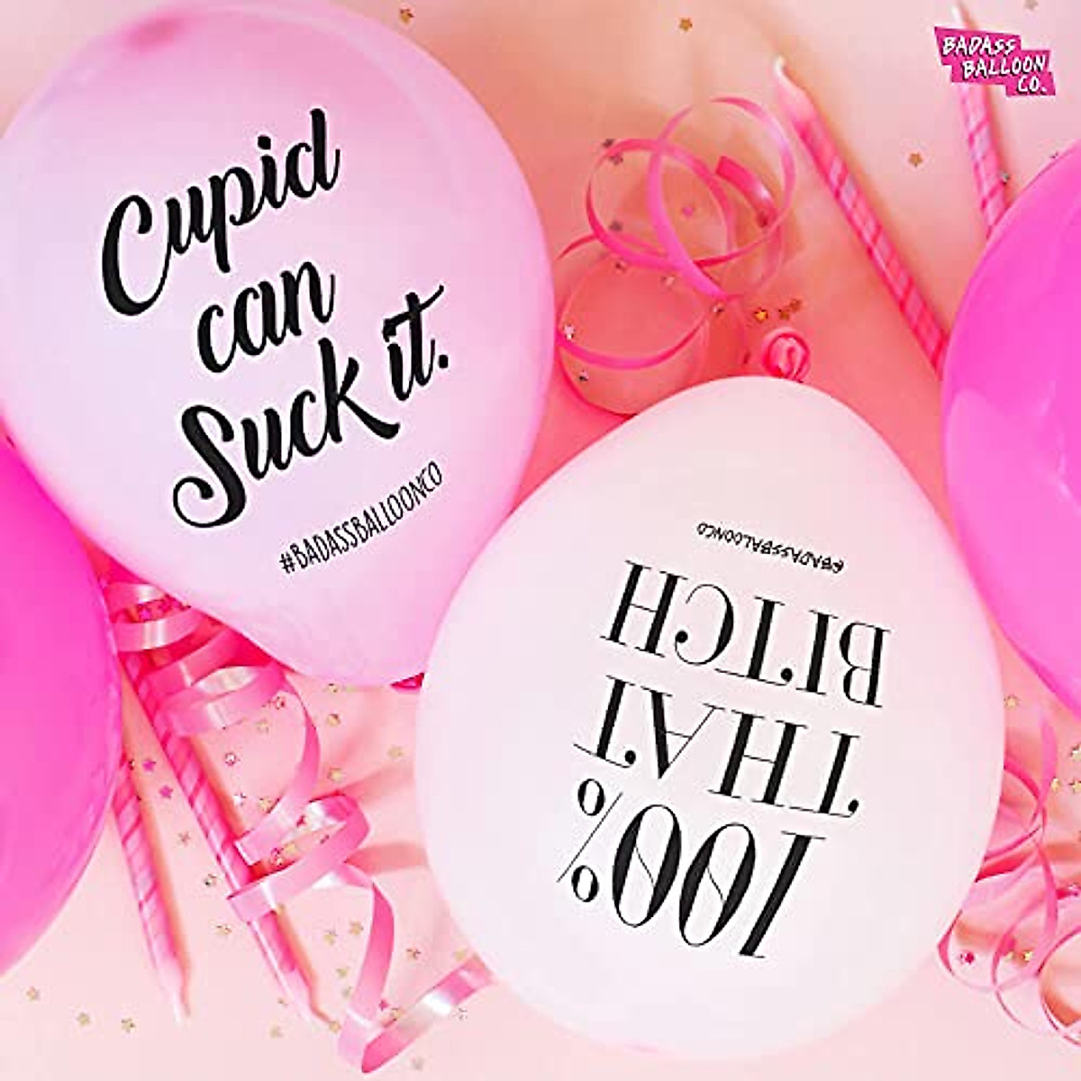 BADASS BALLOONS® 100% That Bitch Birthday & Bachelorette Balloons - Bachelorette Party Balloons - 12 Pack White Balloons- Muti-Color Balloons (Multi Color (Pink, Teal, Marigold, White, Black))