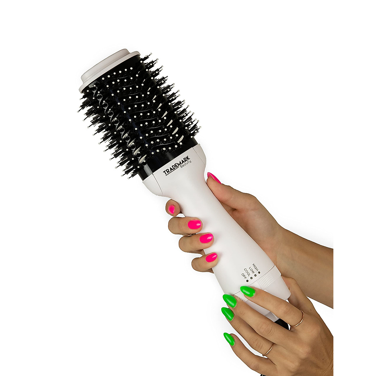 Trademark Beauty Hair Dryer Brush in One, Blow Dryer Brush, Wet and Dry Hair, Anti-Frizz Ions, Smooths, Ceramic, Creates Volume, All Hair Types - White