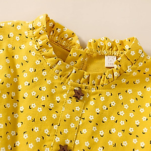 VINUOKER Toddler Baby Girls Floral Dress Long Sleeve Cotton Dress Fall Winter Midi Dress Little Girl Dress 2-7 Years Yellow