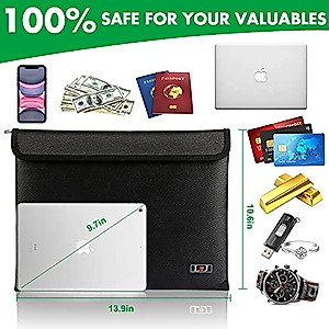 LOJGOAY Fireproof Bag for Documents - 4200°F with Heat Insulated, Fireproof Money Bag for Cash with Zipper, 8-Layer Functional Materials, Waterproof Document Pouch for Valuables, 13.9"x10.6"