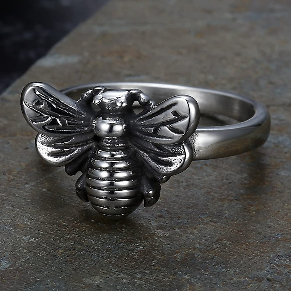 Jude Jewelers Retro Vintage Stainless Steel Cute Bee Styel Birthday Party Holiday Halloween Ring (Silver, 7)