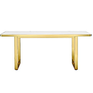 AZhome 7-Piece Dining Set, Gold Dining Room Table Set for 6, Black Leather Dining Chairs with Polished Stainless Steel Sled Base for Kitchen, Dining Room