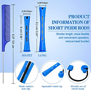 48 Pieces Hair Perm Rods Short Cold Wave Rods Plastic Perming Irons Hair Curling Rollers Curlers with Steel Pintail Comb Rat Tail Comb for Hairdressing Styling Supplies(0.35 Inch,Blue and Dark Blue)