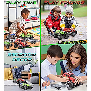Mozlly Friction Powered Monster Trucks Car Toy SUV Towing ATV Toys Set of 2 - Monster Truck with Trailer ATV Toys for Fun Playtime Indoor or Outdoor - 2 Pack