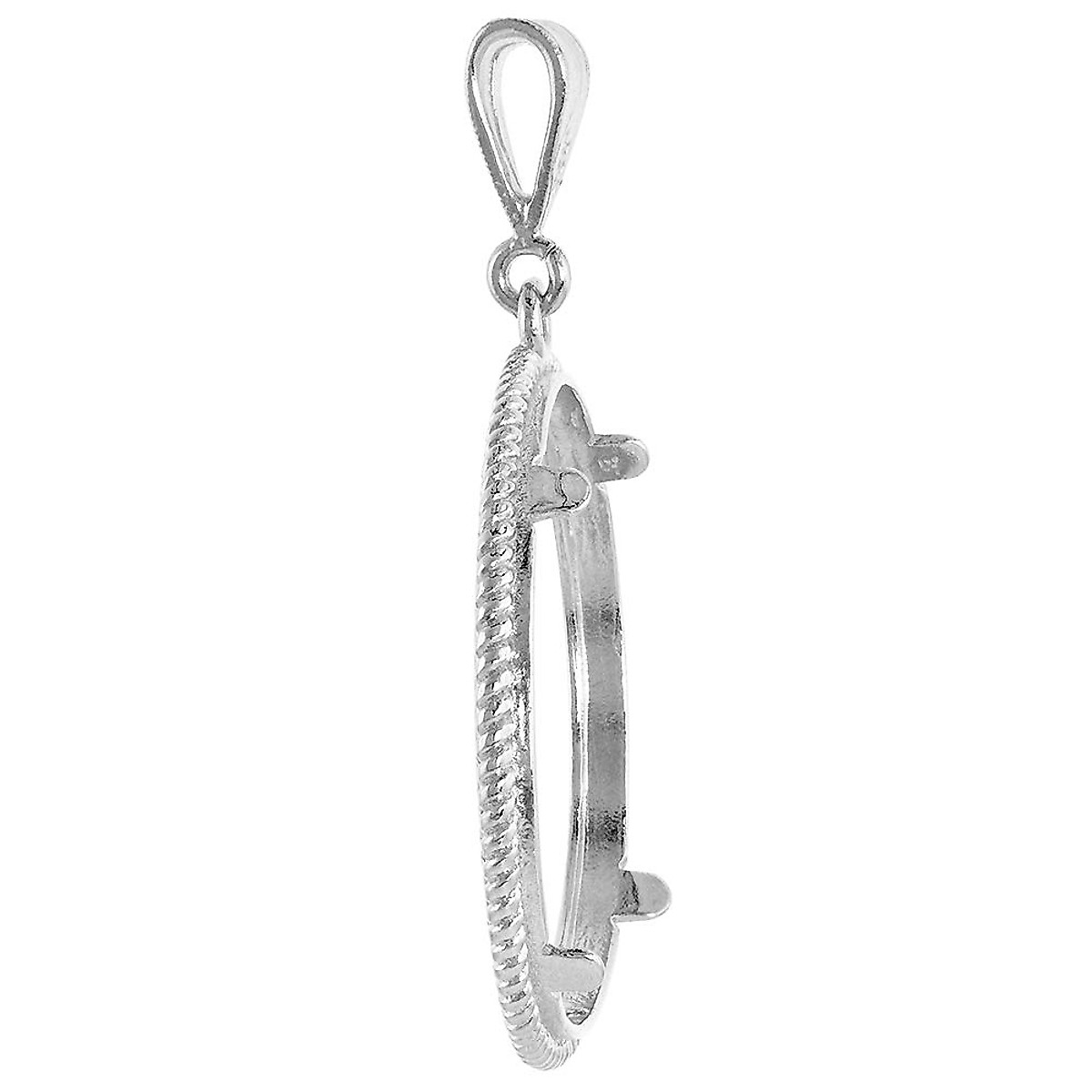 Sterling Silver Rope Wire Half Dollar Bezel 30 mm Coins Prong Back for all 50 Cent Coins Coin NOT Included