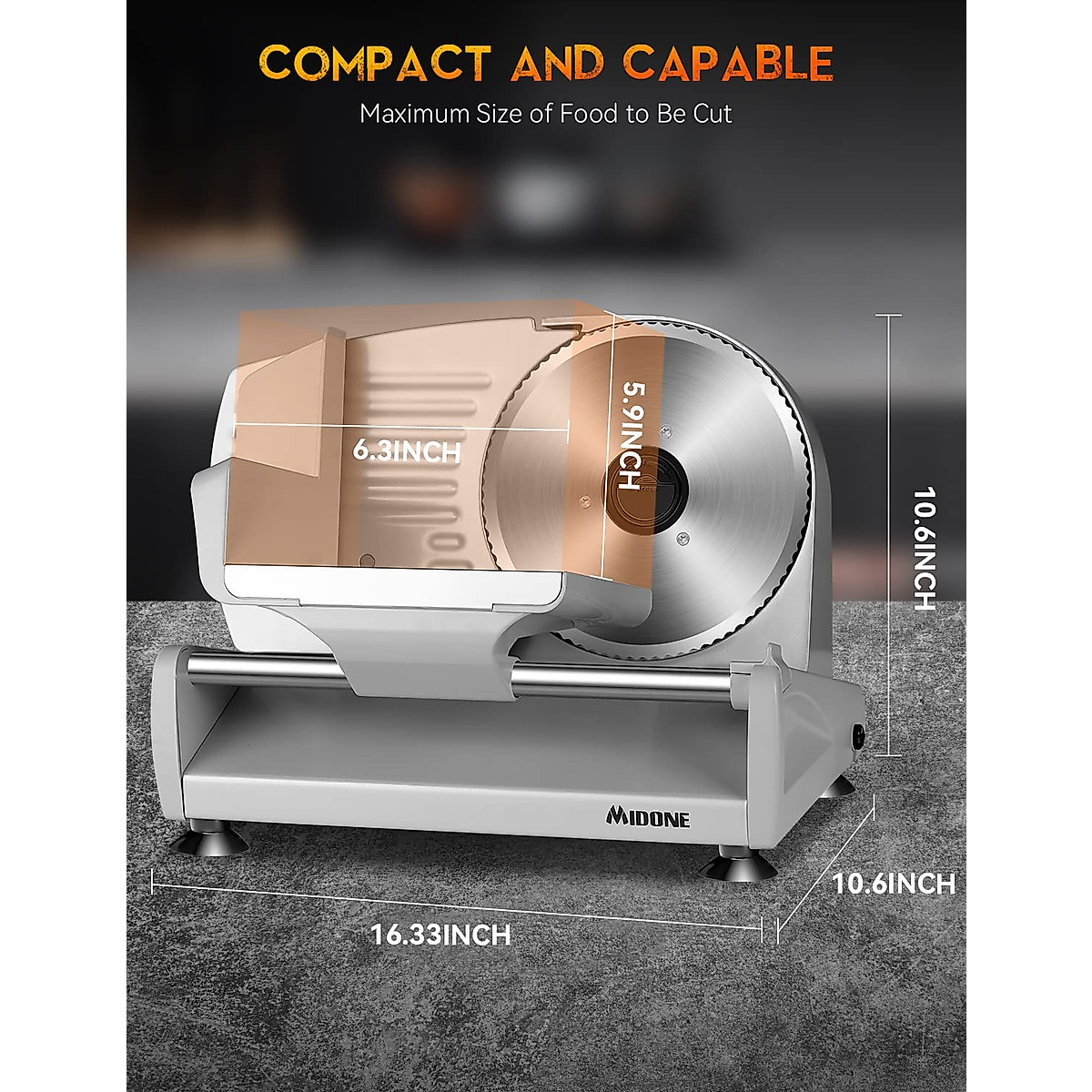 Meat Slicer Electric Deli Food Slicer with Removable 7.5’’ Stainless Steel Blade, Adjustable Thickness Meat Slicer for Home Use, Child Lock Protection, Easy to Clean, Silver, MIDONE