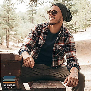 MERIWOOL Unisex Merino Wool Cuff Beanie Winter Hat for Men and Women Black