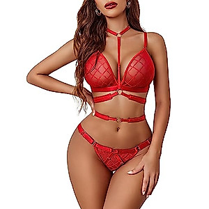 Avidlove Women Sexy Lingerie Bra and Panty Sets Fishnet Sheer Mesh Lingerie Red