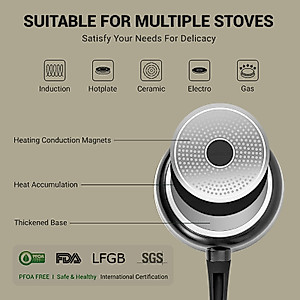 Sakuchi Nonstick Saute Pan with Lid - 9.5 Inch Black Granite Deep Frying Pan with Lid for Effortless Cooking and Deep Frying, Suitable for All Stoves, Induction Compatible, PFOA Free