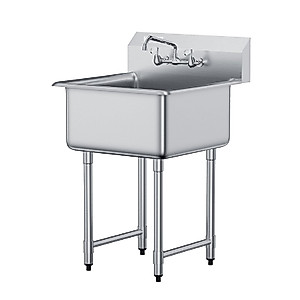 VEVOR Stainless Steel Prep & Utility Sink, 1 Compartment Free Standing Small Sink Include Faucet & legs, 27"x41" Commercial Single Bowl Sinks for Garage, Restaurant, Kitchen, Laundry, NSF Certified