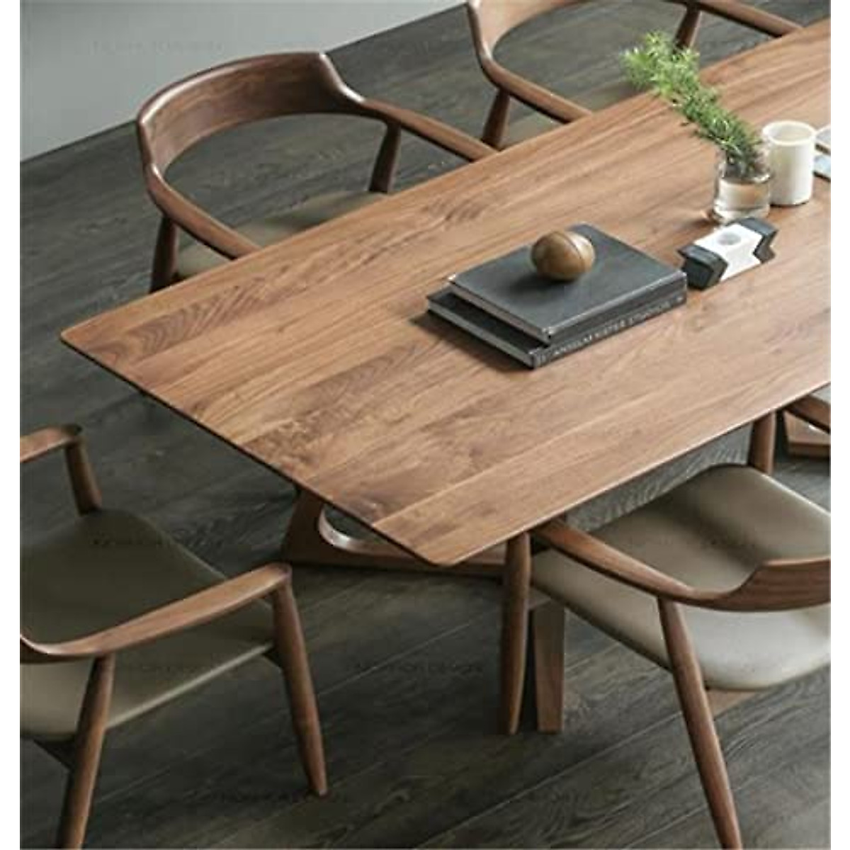 NIUYAO Rectangle Solid Wood Dining Table, Classic Pine Tabletop with Double Pedestal Base Simple Modern Long Meeting Table -Brown 55" L x 27.5" W x 29.5" H