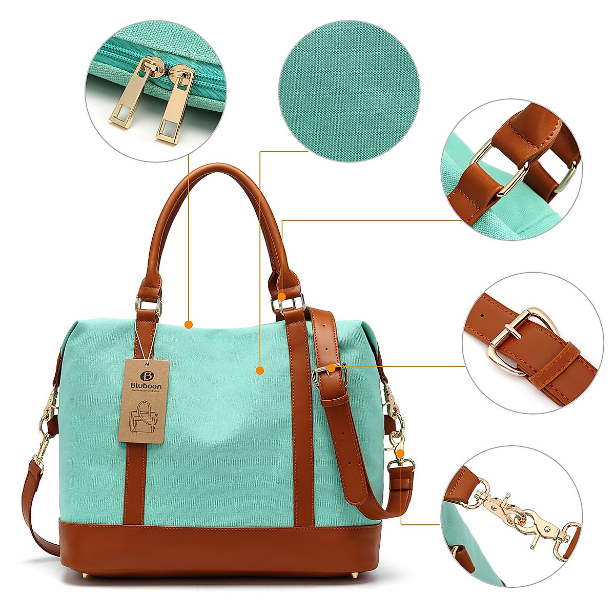 Bluboon Women Ladies Canvas Weekender Bag Overnight Carry-on Tote Duffel in Trolley Handle (MintGreen)