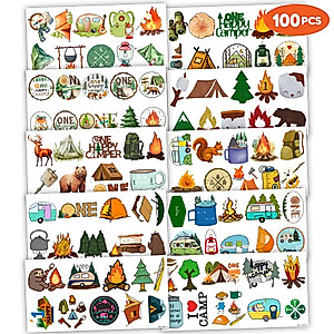 Cute Camper Temporary Tattoos Camping First Birthday Party Decorations Favors Supplies 1st Themed Stickers 10 Sheets 100 PCS Gifts for Baby Kids Girls Boys Decor Class School Carnival Christmas