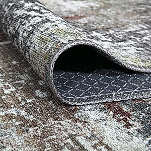 Bloom Rugs Washable Non-Slip 3' x 5' Rug - Gray/Red/Brown Modern Abstract Area Rug for Living Room, Bedroom, Dining Room, and Kitchen - Exact Size: 3' x 5'