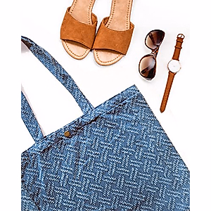 KOASIS Denim Bag for Women Girls Shoulder Tote Bag Casual Style Lightweight Travel Shopper Beach Bag, Denim Blue