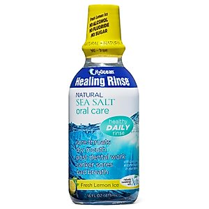 H2Ocean Healing Rinse Natural Sea Salt Oral Care - Mouth Rinse for Oral Care - Great for Piercings, Sore Throats & Gum Health - Alcohol- & Fluoride-Free Mouthwash - Lemon Ice, 16 oz