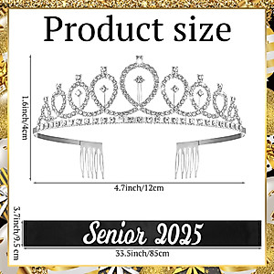 Landical Halloween Senior 2025 Sash and Crown Set Black Senior Sash with White Glitter Letters Silver Crown Tiaras Cheerleader 2025 Graduation Party Supplies for Halloween Gifts Grad Decor