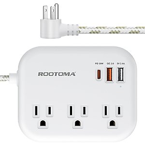 Power Strip with USB C, 3 Outlets 3 USB Ports, Desktop Charging Station with 5 Ft Braided Extension Cord and Flat Plug, Compact for Cruise Ship, Travel, Home, Office, White
