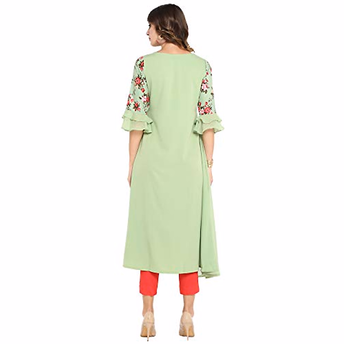 Janasya Indian Women's Light Green Poly Crepe Kurta(JNE3368-KR-XL)