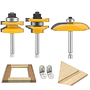 LEATBUY Router Bit Set 3 PCS 1/4 Inch Shank Round Over Raised Panel Cabinet Door Ogee Rail and Stile Router Bits, Woodworking Wood Cutter Milling Tool(1/4-Single)