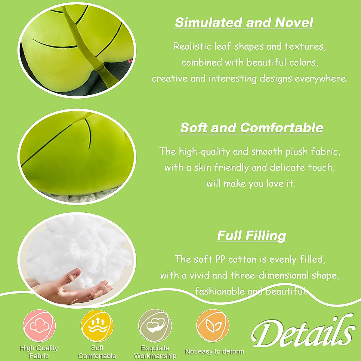 zhidiloveyou Leaf Pillow Plush Stuffed Plant Shaped Decorative Cushion Cute 3D Leaf Toy 19.7"