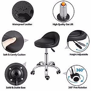 BBBuy Adjustable Relief Hydraulic Massage Stool Facial Spa Tattoo Beauty Rolling Bar Stools Swivel Hydraulic Chair with Back Rest (Black/White)