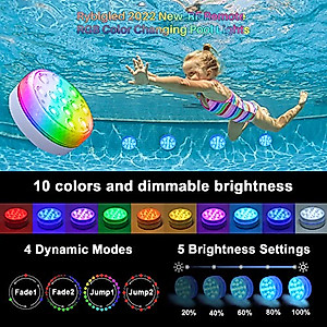 Pool Lights for Above Ground Pools 4 Packs, Submersible LED Lights RGB Color Changing Dimmable Underwater Pool Lights with Suction Cups RF Remote, for Pond Fountain Aquariums Vase Garden Party