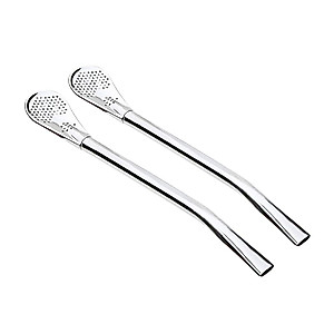 GFDesign Yerba Mate Bombilla Gourd Drinking Filter Straws 304 Food-Grade 18/8 Stainless Steel - Set of 2 with Cleaning Brush - 6" Long