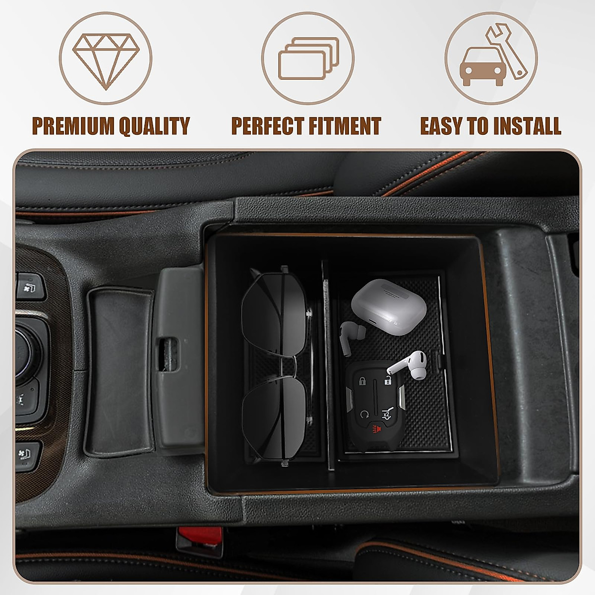 Muslogy Center Console Organizer Compatible with GMC Acadia 2017-2022 2023 Accessories Acadia SL SLE SLT Denali AT4 Middle Console Storage Box Armrest Insert Tray ABS Material