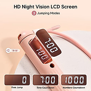 arboleaf Smart Jump Rope, Cordless & Rechargeable Jump Ropes for Fitness with Counter, App Data Analysis Jumping Rope, Adjustable Anti-Tangle PVC Pink Jump Rope for Men, Women, Kids - Indoor/Outdoor