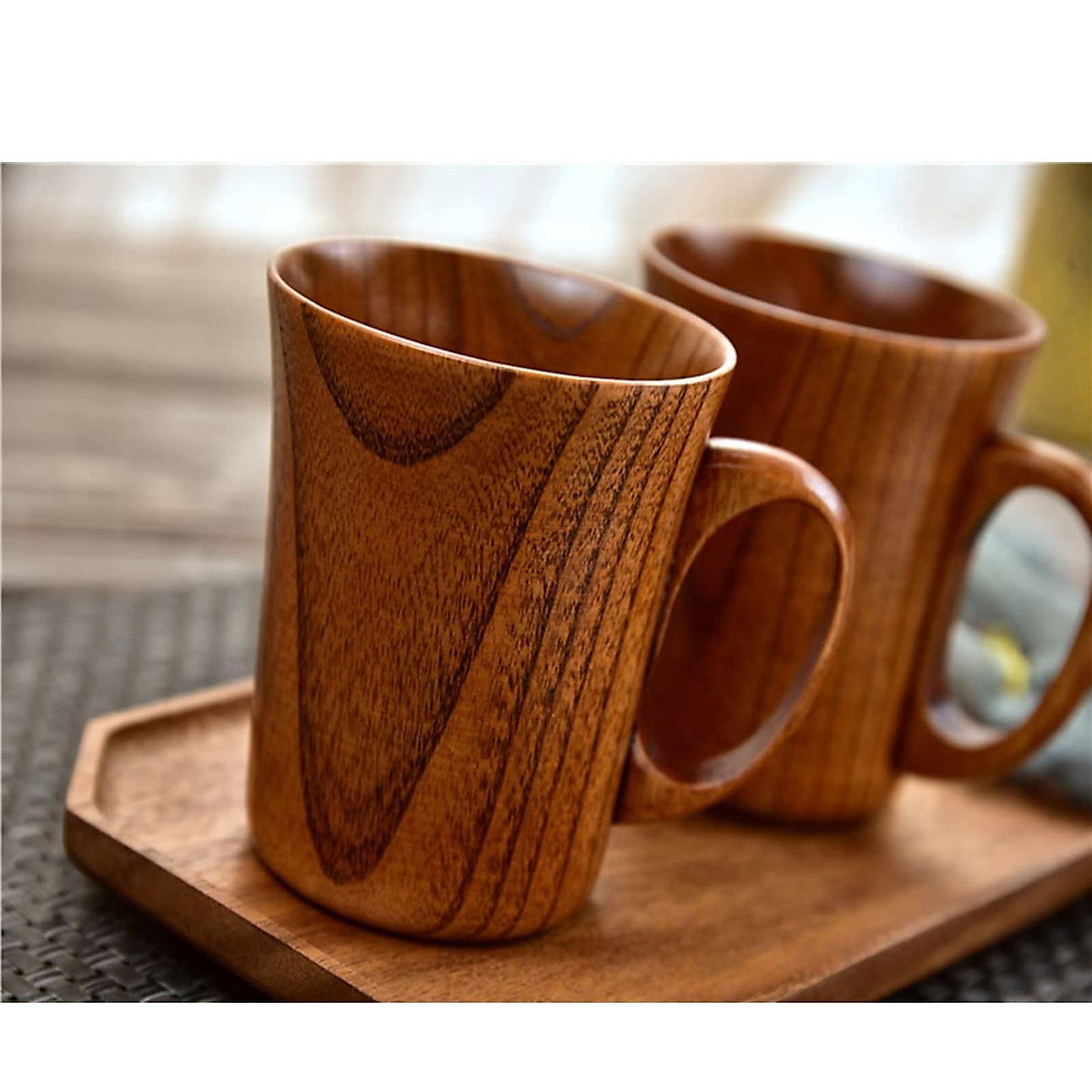 Aritjt Wooden Coffee Cups Tea Cups with Handle, 9.5oz, 280ml, Wood Outdoor Travel Man Mug Tea Camping Cup,Drinking Wood Mugs for Beer/Coffee/Milk/Water