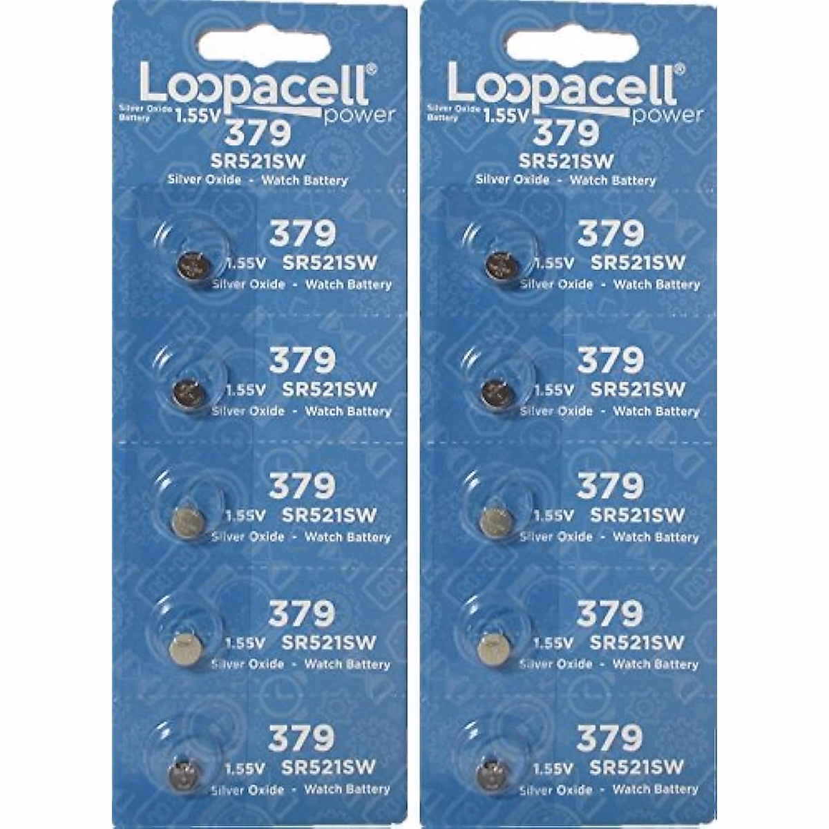 Loopacell Silver Oxide Batteries Size 379 (SR521SW) 10 Batteries