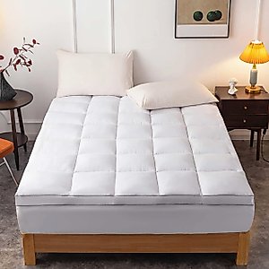 DROVAN Mattress Topper California King Size - Extra Thick Mattress Pad Cover - Pillow Top Deep Pocket with Breathable 7D Spiral Fiber Filling Cooling Mattress Cover
